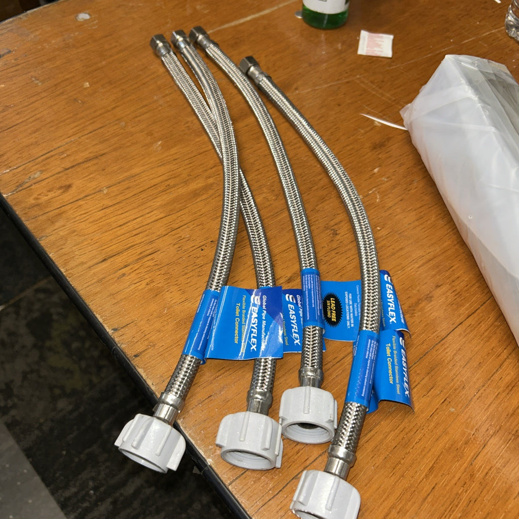 (4) Easyflex EF-TC-38CBC-16 3/8C x 7/8B SS Braided Toilet Connector...