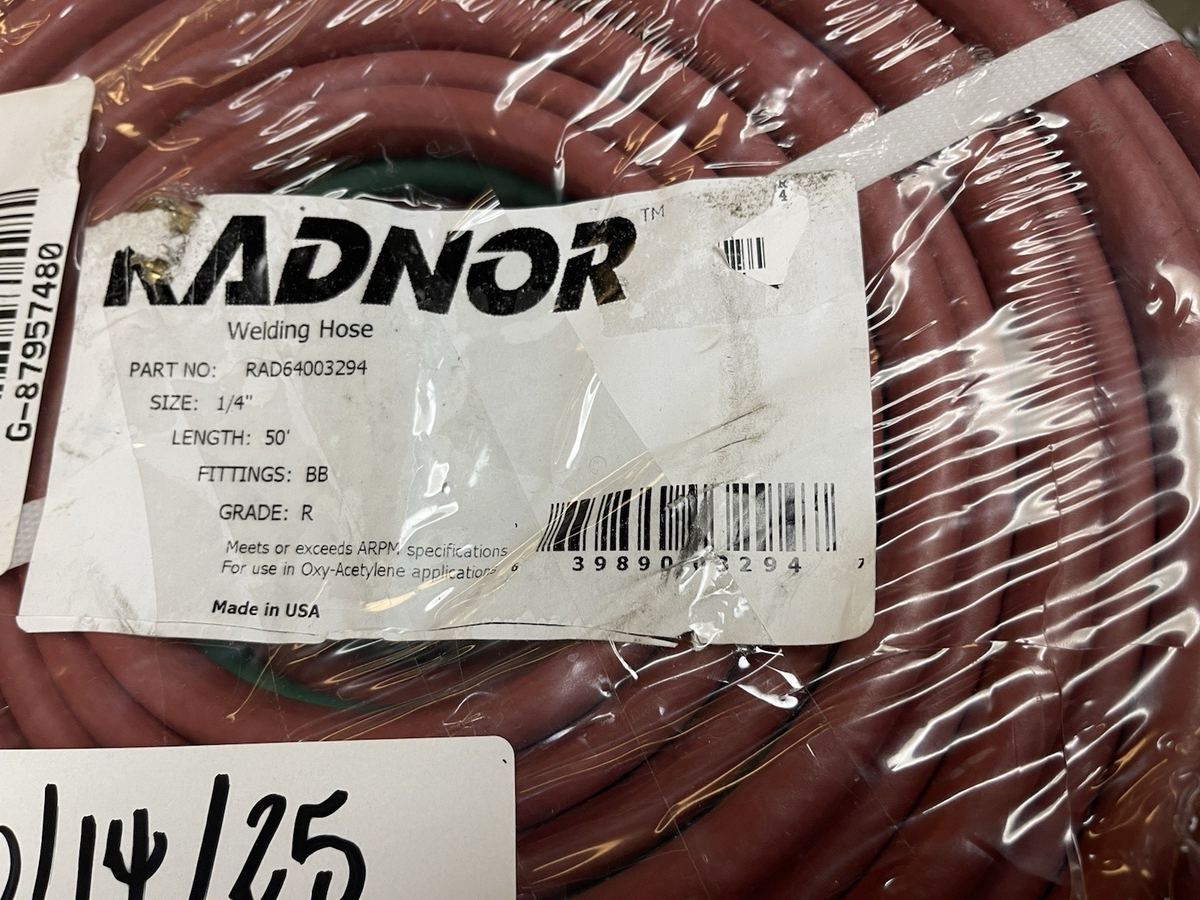 RADNOR Flex Strength Tuline 1/4" X 50' Red Welding Hose RA...