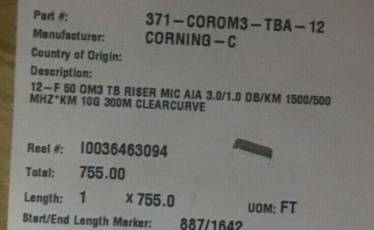 NEW GENUINE Corning 371-COROM3-TBA-12 750 FEET | Mega Mart Warehouse