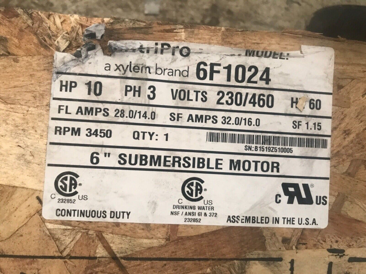 Goulds 6F1024, 6" CENTRIPRO Motor, Fm-Series, 10 HP, 230/460 V...