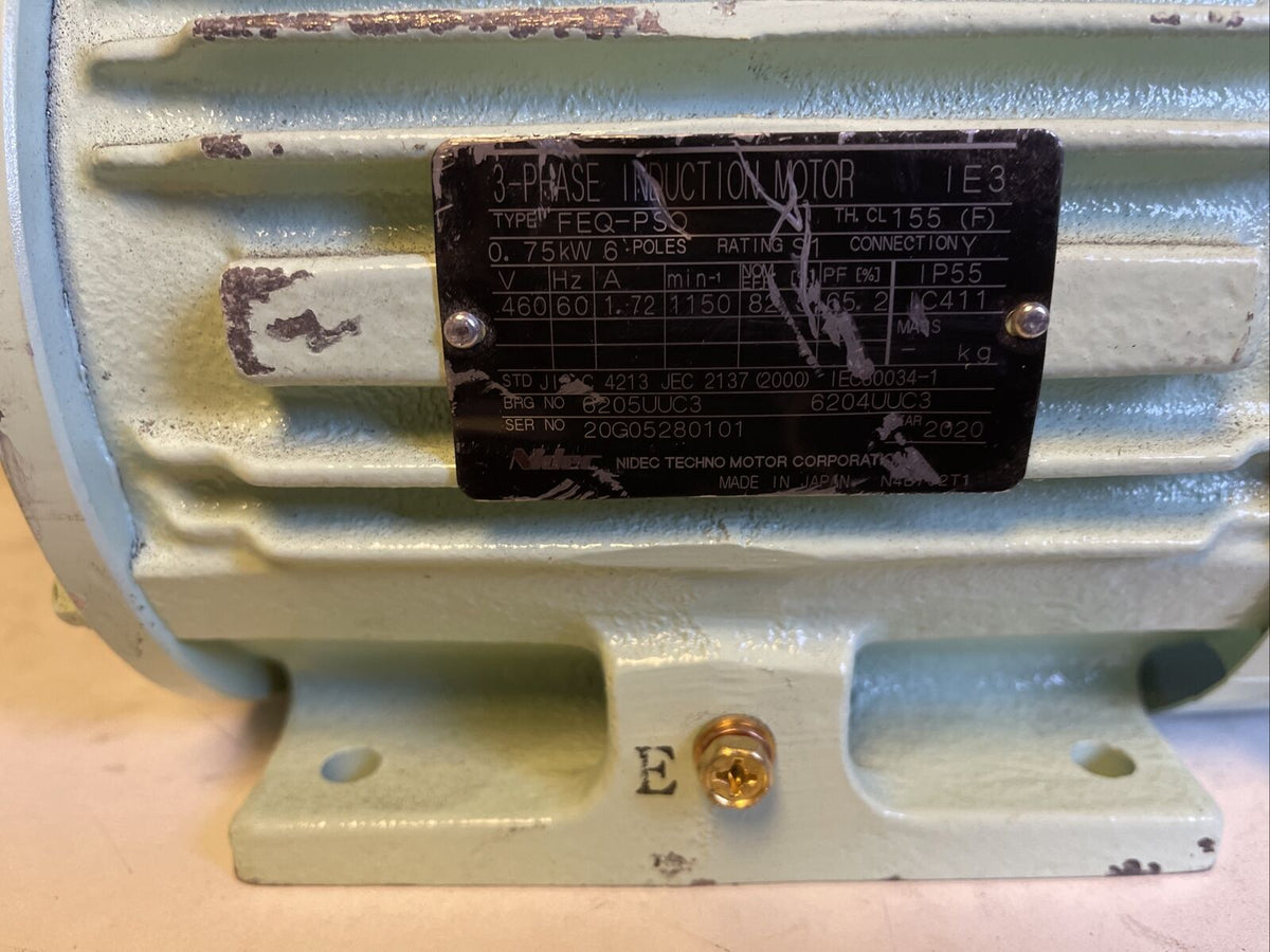 NEW NIDEC TECHNO 3-PHASE INDUCTION MOTOR 460V, Hz 60, 6 Pole, 75 kw...