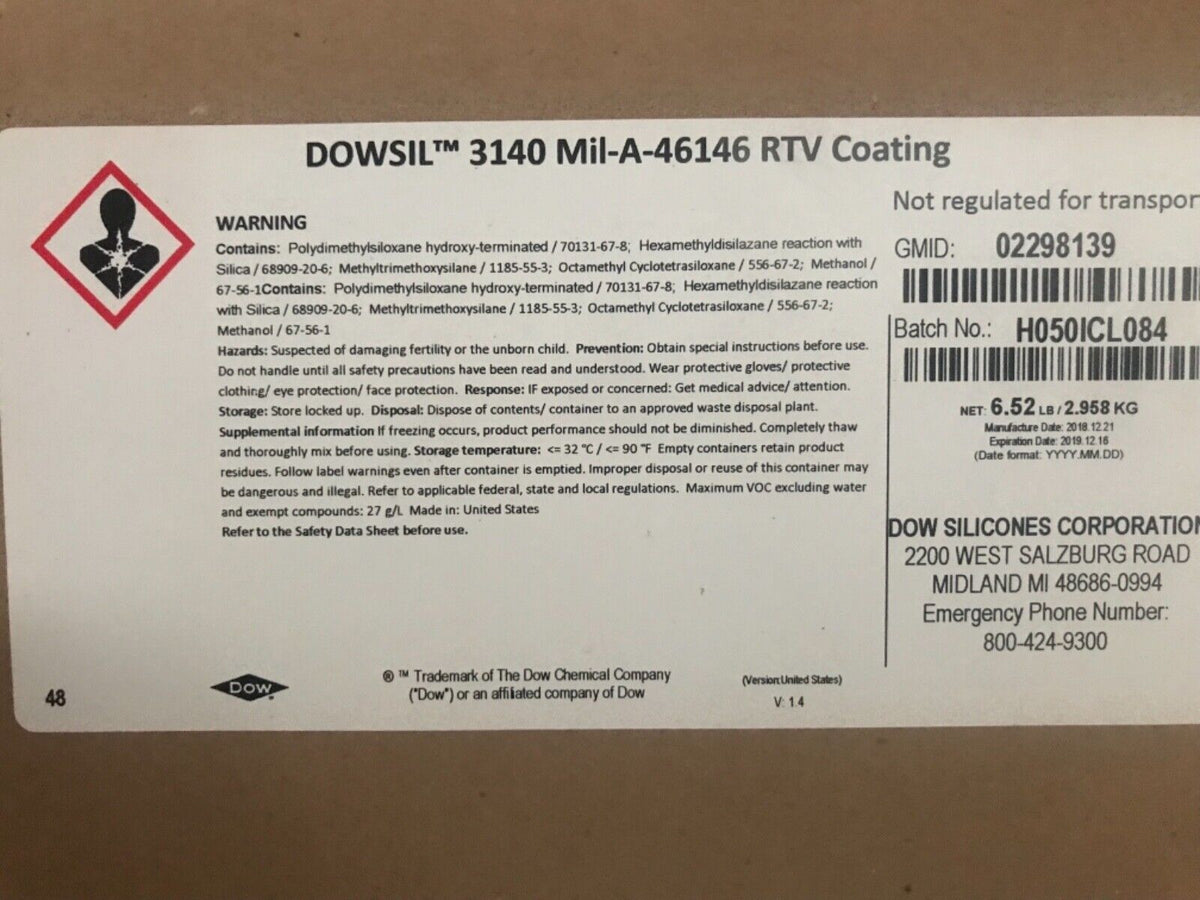 DOWSIL 3140 RTV Clear Silicone Coating MIL-A-46146 ( 6.52 LB ) | Me...