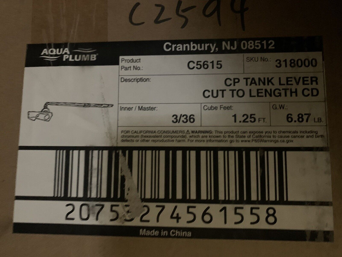NEW Aqua Plumb C5615 Tank Lever Cut To Length CD, Chrome (12 PC BOX...