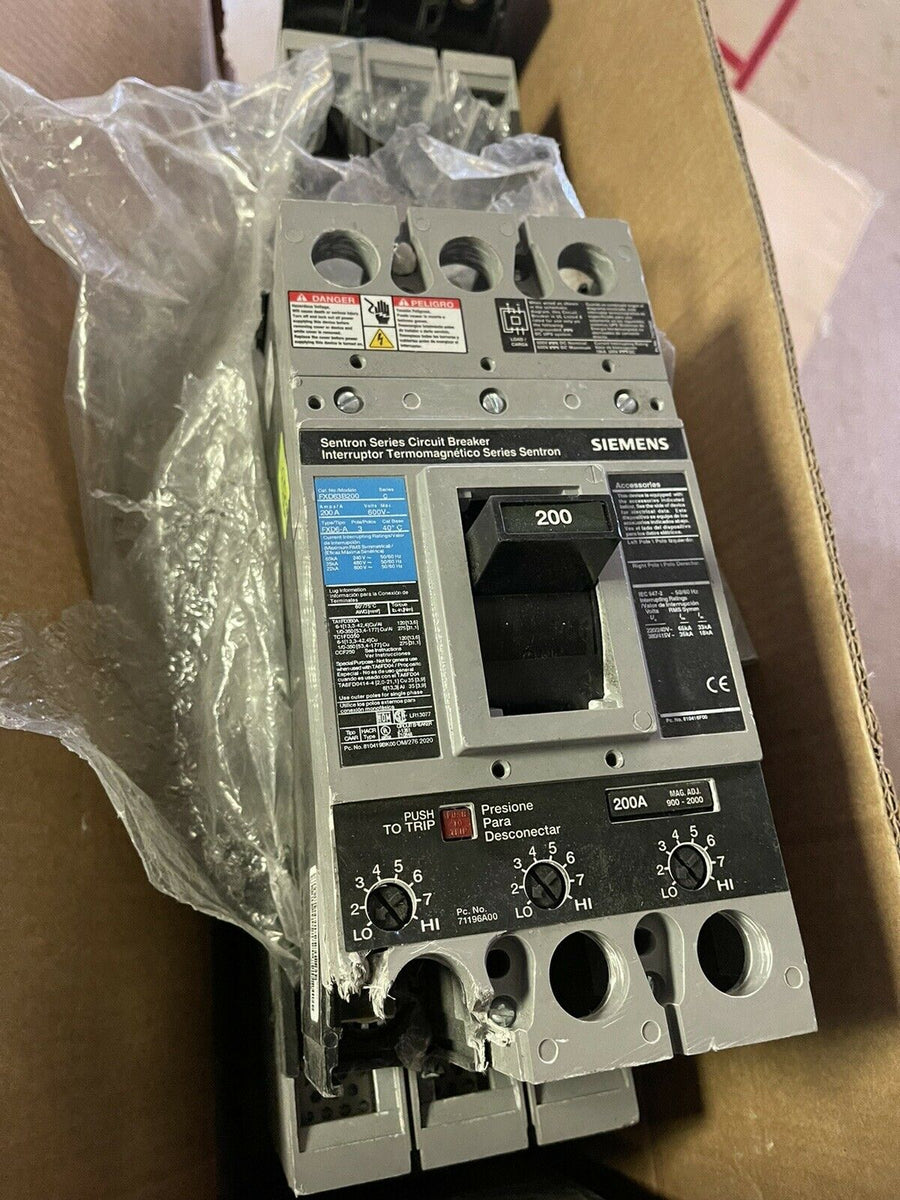 FXD63B200 Siemens Circuit Breaker Sentron Series FXD 200A 600V Bolt...