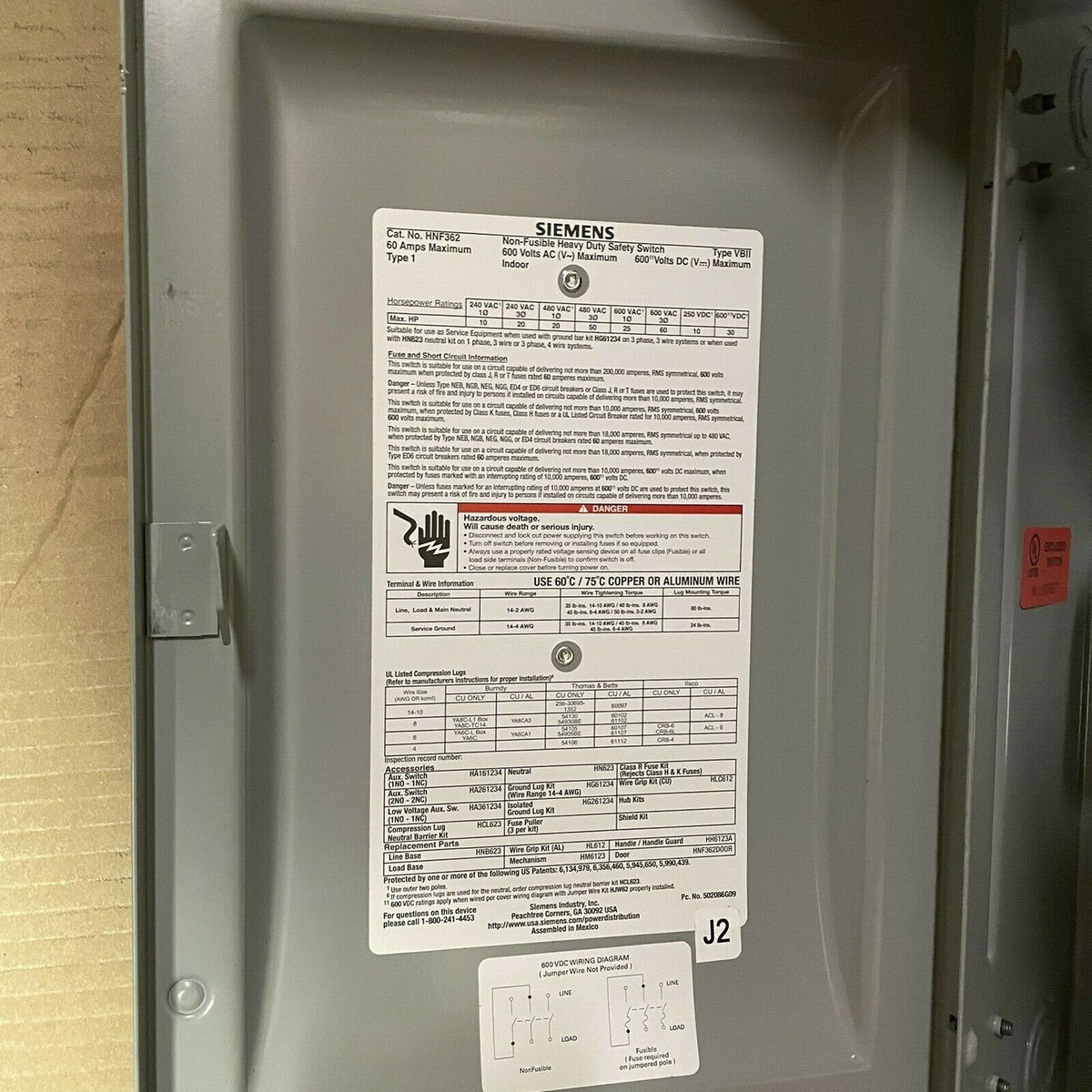 NEW HNF362 - Siemens 60 Amp 3 Pole 600 Volt Disconnect Safety Switc...