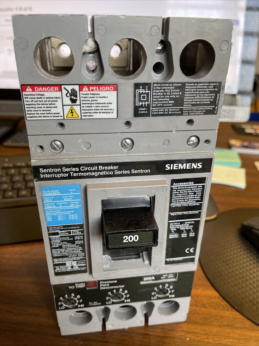 FXD63B200 Siemens Circuit Breaker Sentron Series FXD 200A 600V Bolt...