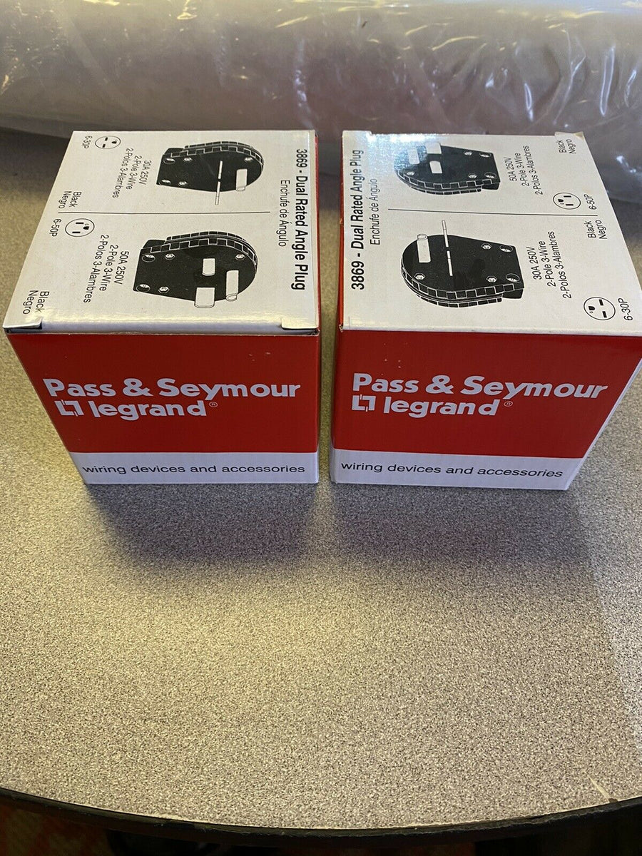 (2) NEW Pass & Seymour Legrand 3869 Angle Plug 250V 30 Amp/50 A...