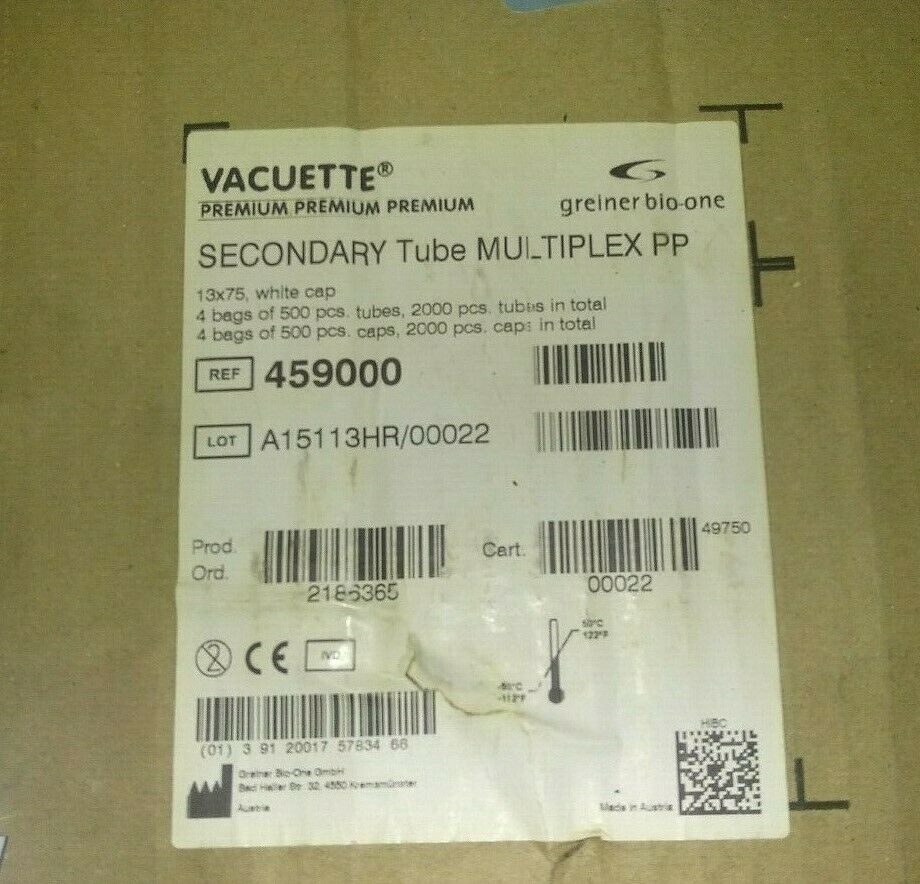 VACUETTE Secondary Tube Multiplex Greiner Bio-One 459000 Caps Only ...