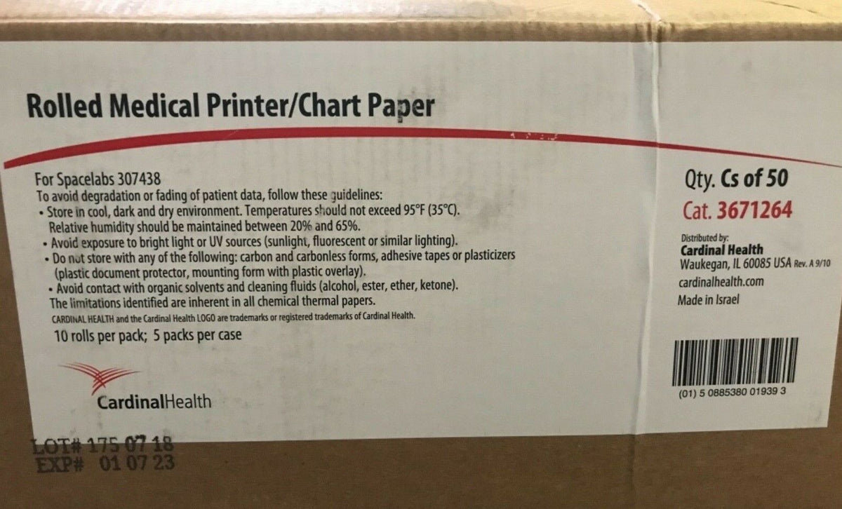 Cardinal Health 3671264 Rolled Medical Printer/Chart Paper 50 case ...