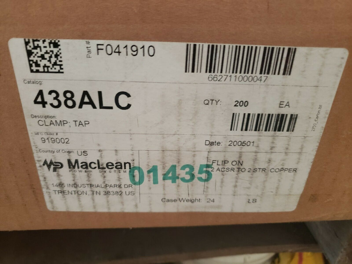 GENUINE MACLEAN STANDARD ALUMINUM TAP CLAMP 438 ALC (50 PC BOX) | M...