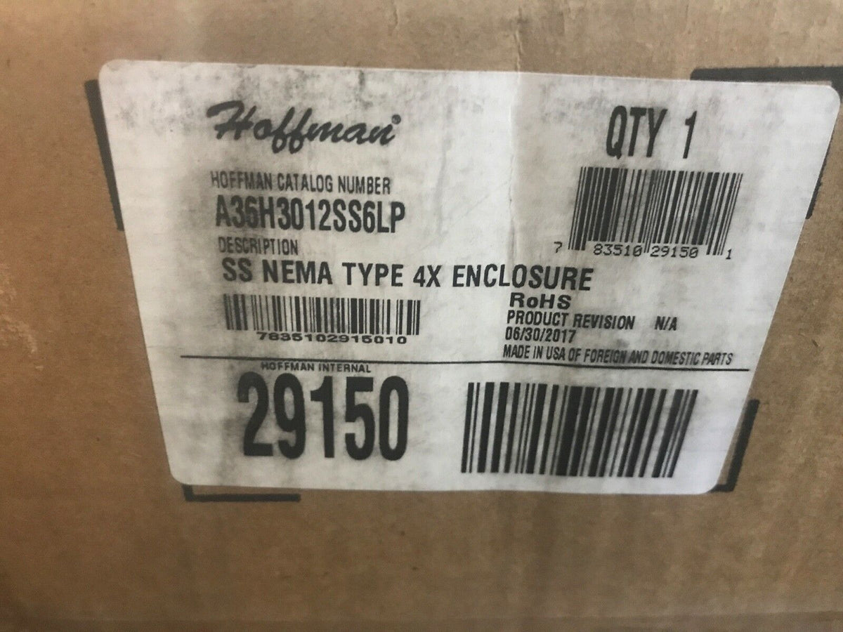 Pentair Hoffman A36H3012SS6LP Wall-Mount Enclosure, NEMA 4X, Stainl...