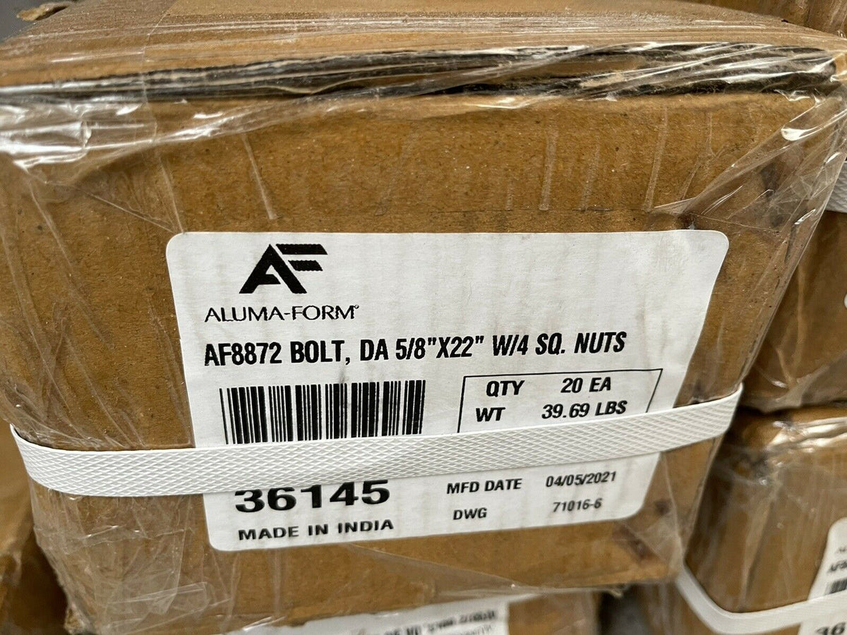 ALUMA-FORM 36145, AF8872 BOLT, DA 5/8"X22" W/4 Sq NUTS (C...