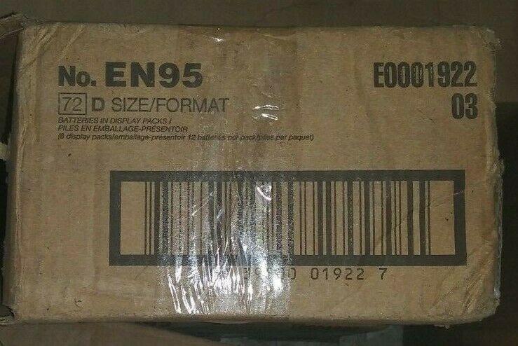 (1 BOX OF 72) NEW Energizer Industrial D Alkaline Batteries EN95