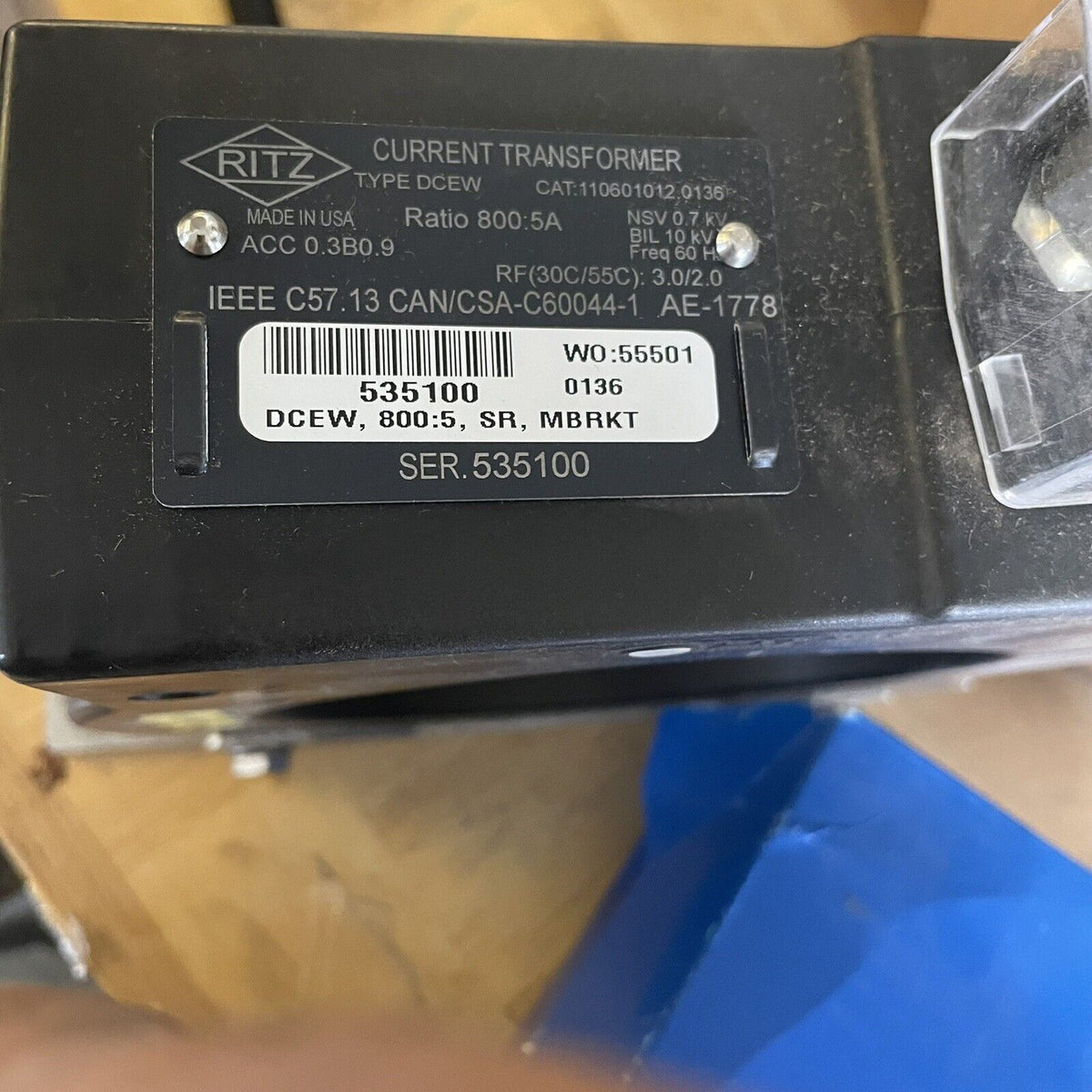 Ritz DCEW Cat. 110601012.0136 Ratio 800:5A Current Transformer w/ M...