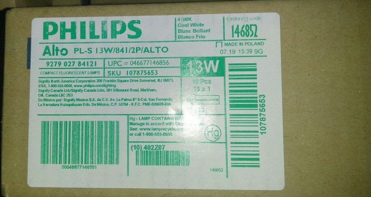 NEW Philips 146852 PL-S 13W/841/2P ALTO Single Tube PACK OF 10 | Me...