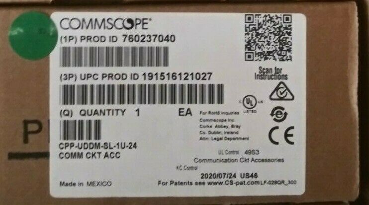 (1) COMMSCOPE Discrete Distribution Module Panel, SL, UTP, 1U, 24 p...