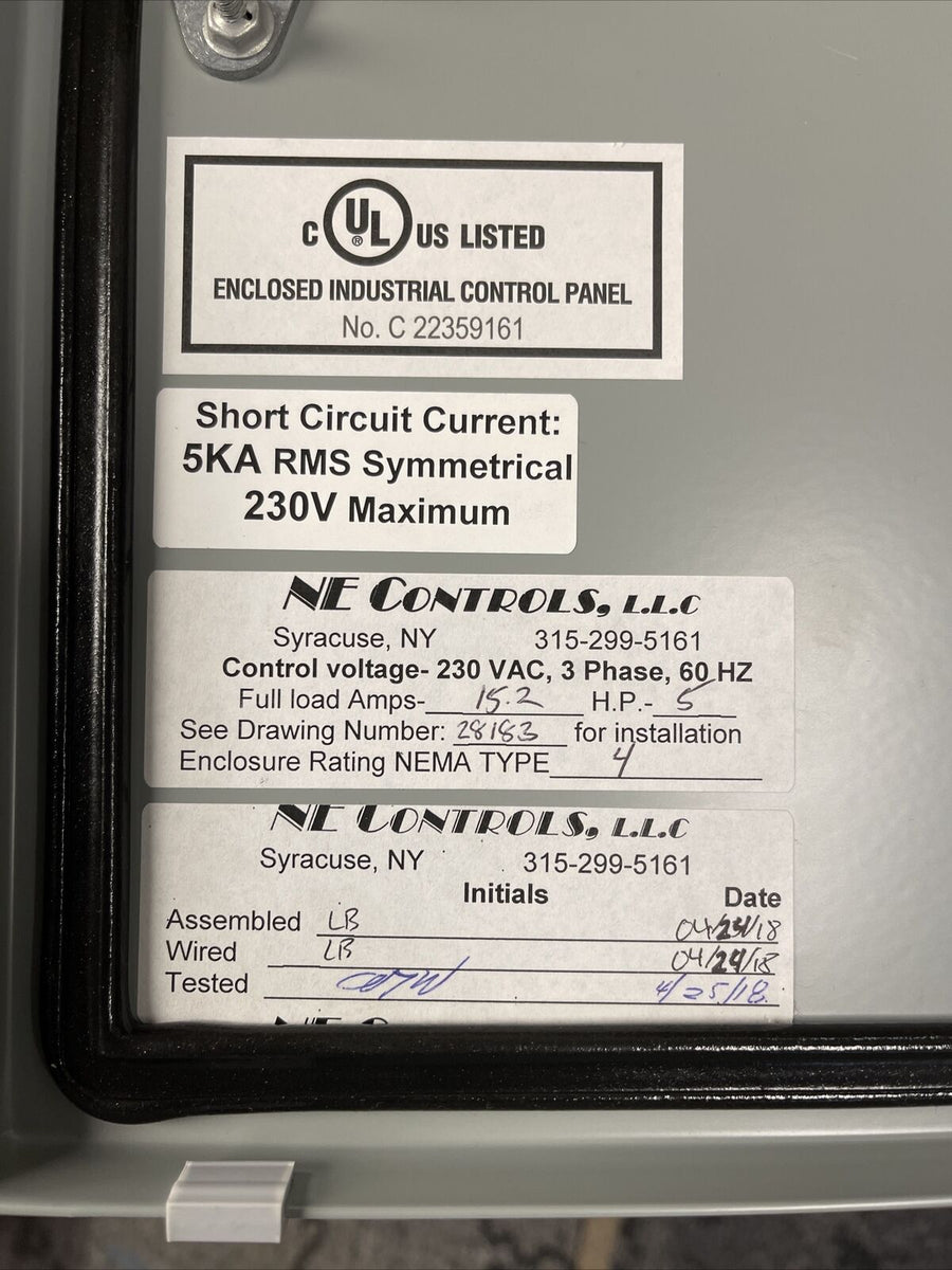 NE CONTROLS 5HP, 3 PHASE, STATER CONTROL PANEL, NEMA 4/12, 230VAC/3...