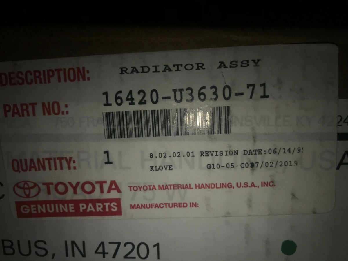 GENUINE OEM TOYOTA RADIATOR, FORKLIFT, 16420-U3630-71 | Mega Mart W...