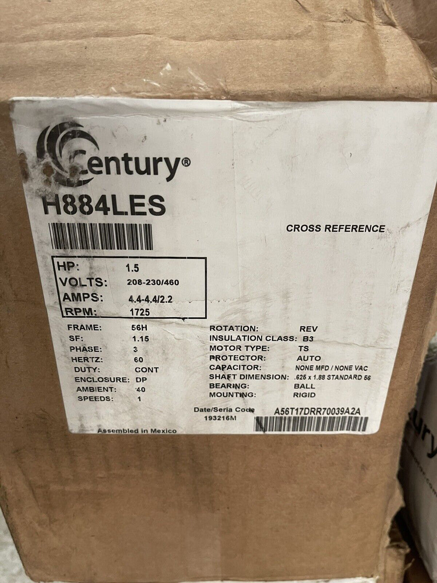 NEW Century H884LES 3-Phase Belt Drive Motor, 1.5 Hp, 56H Frame, 20...